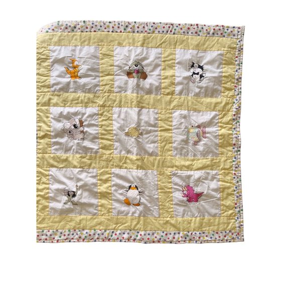 Handmade | Other | Vtg Crib Quilt 36x36 Machine Embroidered Animals ...